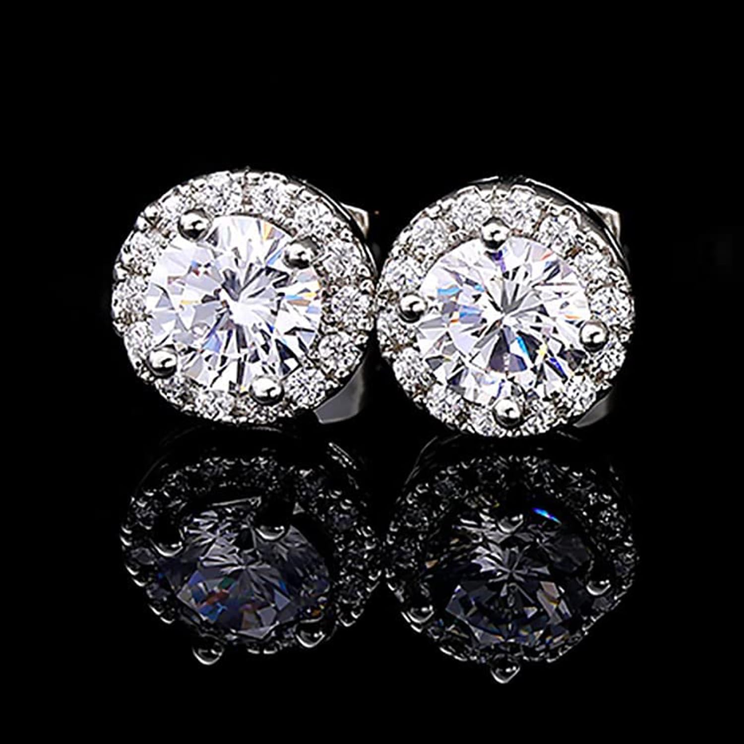 Cubic Zirconia Halo Earrings for Women Men 18K White Gold Plated Simulated Diamond Hypoallergenic for Sensitve Ears Piercing CZ Studs