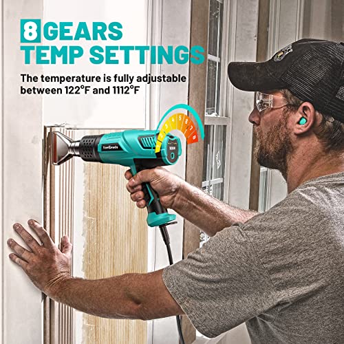 Yeegewin 1800W Heat Gun 122℉~1112℉(50℃- 600℃)Hot Air Gun Kit Variable Temperature Settings Heavy Duty Fast Heating & Overload Protection, with 4 Nozzels for Shrink Wrap,Vinyl, Crafts, Epoxy Resin