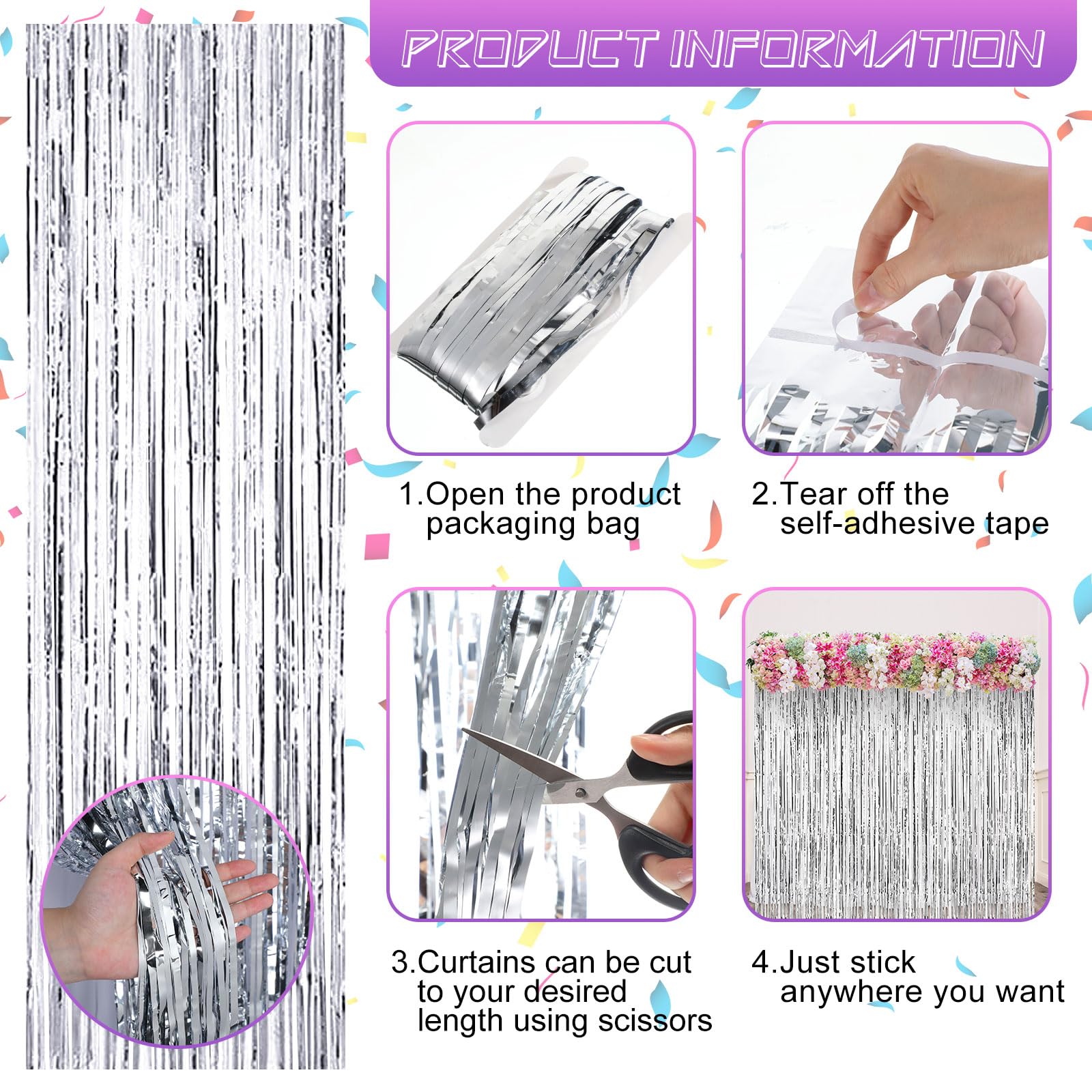 Jerify 30 Pcs Silver Foil Fringe Curtains 3.28 x 8.2 ft Metallic Tinsel Backdrop Streamer Curtains for Party Photo Wedding Birthday Bridal Shower Decor