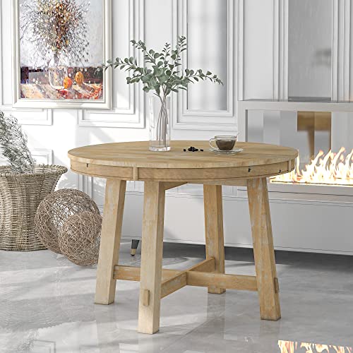 KoiHome, Farmhouse Extendable 16" Leaf, Modern Round Family Dinner, Seats up to 6, Indoor/Outdoor Dining, Kitchen Table (Natural Wood Wash)