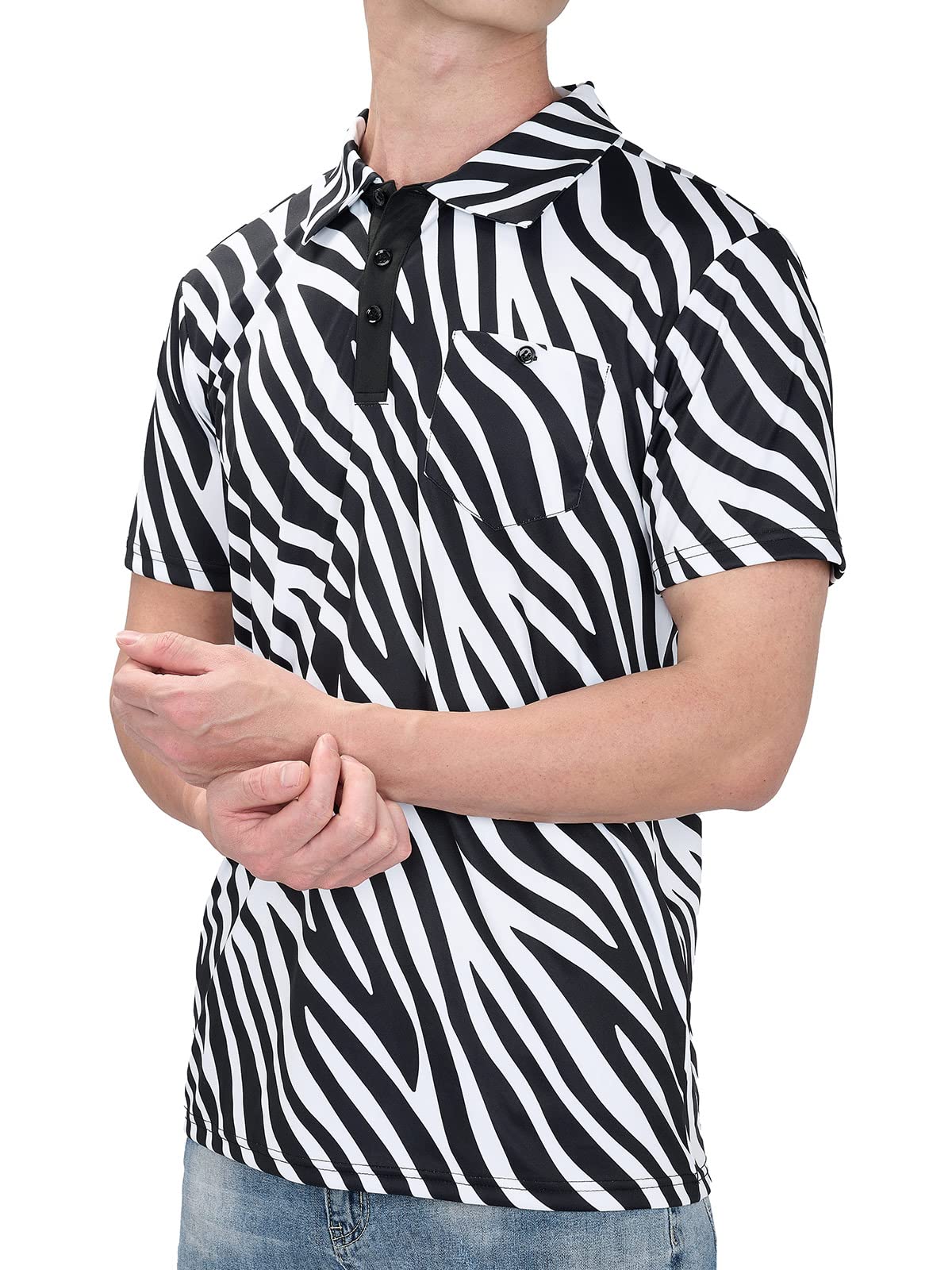 FRTCV Mens Polo Shirts Short Sleeve Zebra Print Golf Shirt with Pocket Wrinkle Free Size XL