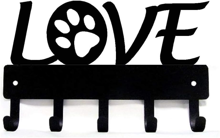 The Metal Peddler Love with Dog Paw #1 Key Rack Hanger & Holder- Small 6 inch Wide - Made in USA