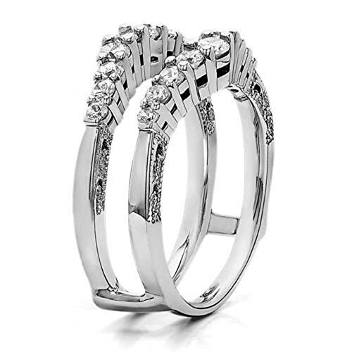 Elegant Touch 2 pcs Women's Round Brilliant Round Cut Diamond Solitaire Ring with Guard Enhancer Engagement,Wedding Rings Set (6.5)
