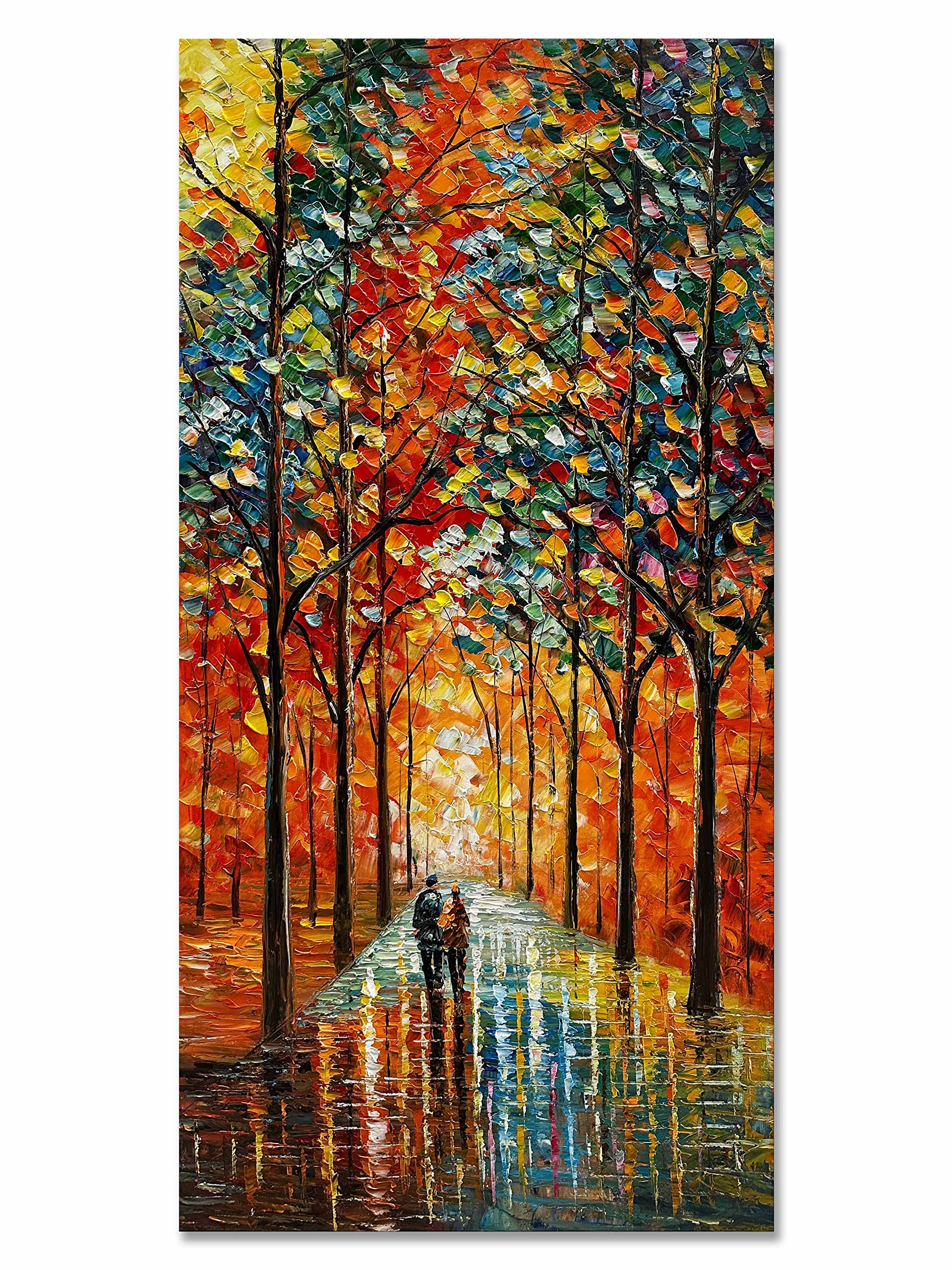 Creespi Hand Painted Landscape Oil Painting Wall Art 24x48 inch,Contemporary Abstract Textured Tree Wall Paintings for Wall Decorations