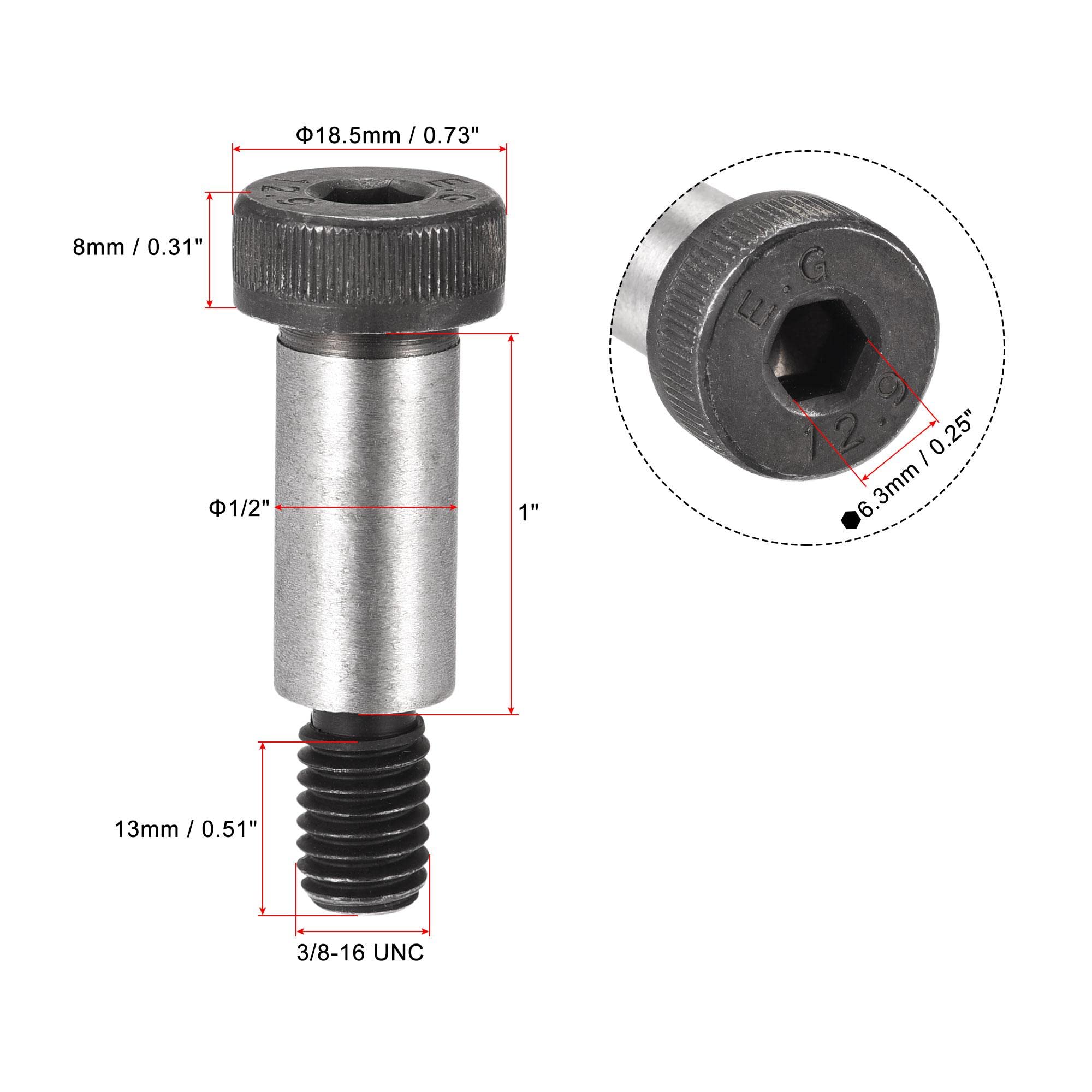 uxcell Alloy Steel Hexagon Socket Head Shoulder Screws Bolts, 1" Shoulder Length, 1/2" Shoulder Dia, 3/8-16 Thread, 4pcs