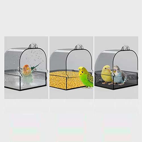 KLKCMS Bird Hanging Cage Feeder Bathing Tub for Parrots Pet Canary Accessories