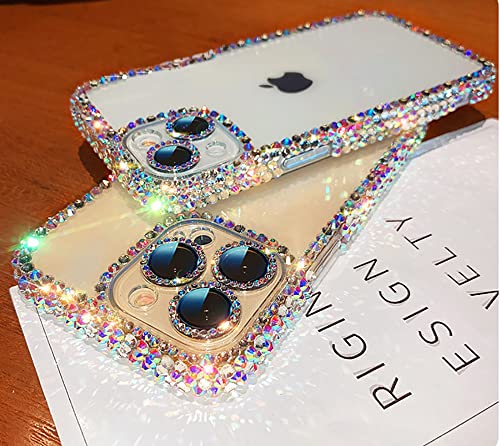 Poowear Compatible with iPhone 13 Pro Max Case Luxury Bling Rhinestone Glitter Phone Case for Women Girl 3D Diamond Silicone Clear Protective Case Cover