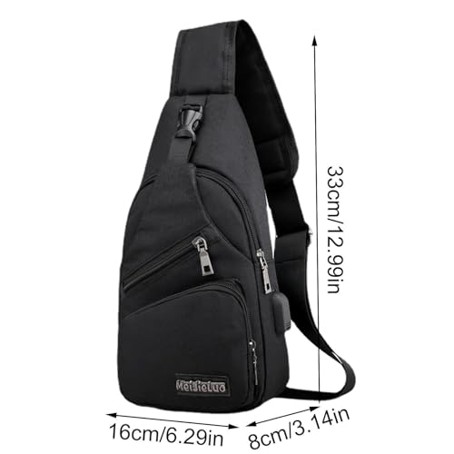 EEASSA Crossbody Chest Bag, Shoulder Strap Backpack, Waterproof Shoulder Strap Backpack, Crossbody Backpack, Sling Backpack Men, Cycling Cross Body Bag with USB Port, Headphone Jack, Adjustable Strap