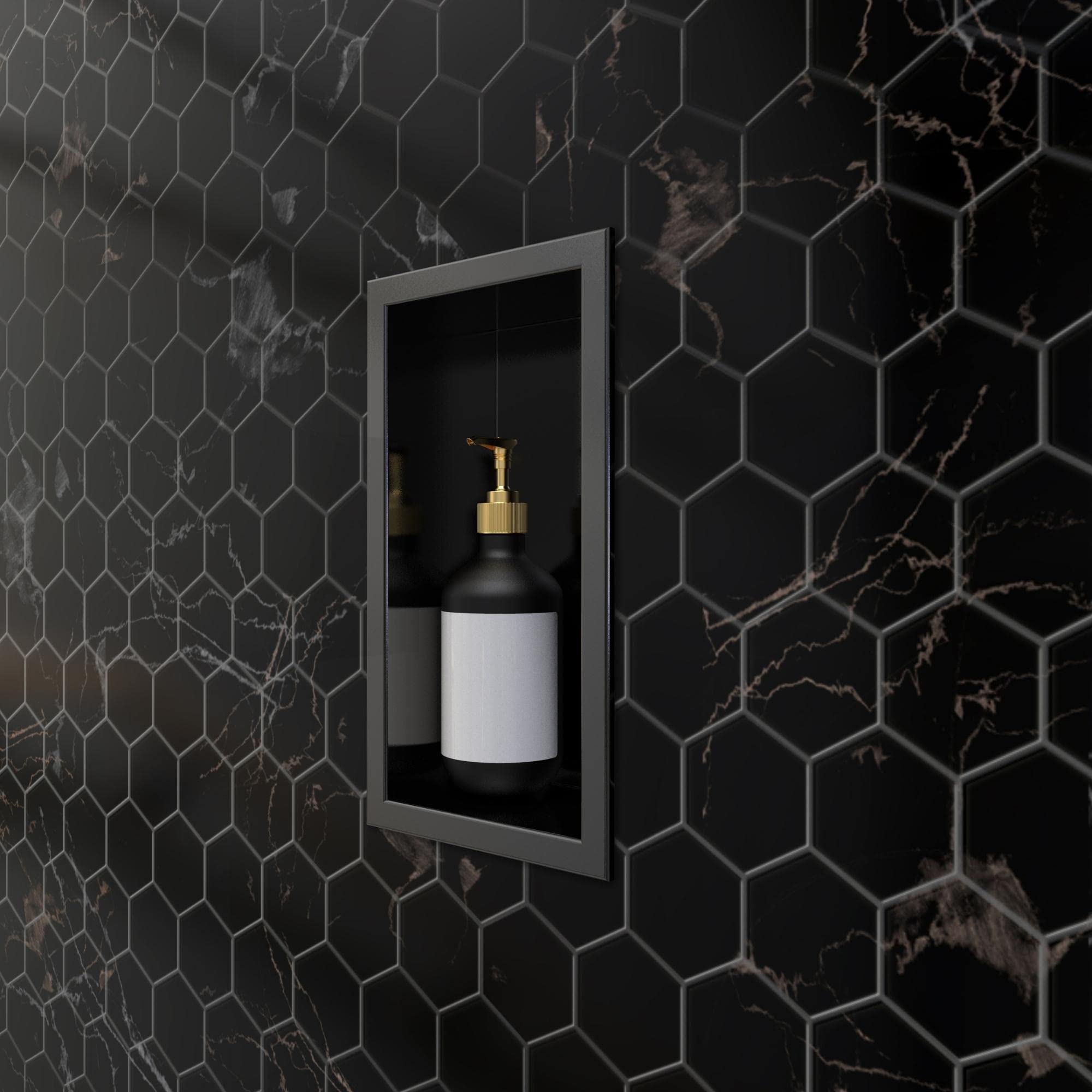 Odass | Shower Niche | 12" X 6" | NO Tile Needed | Rectangular Stainless Steel #304 Niche | Matt Black Recessed Single Shelf Organizer | Bathroom Storage for Shampoo Bottle
