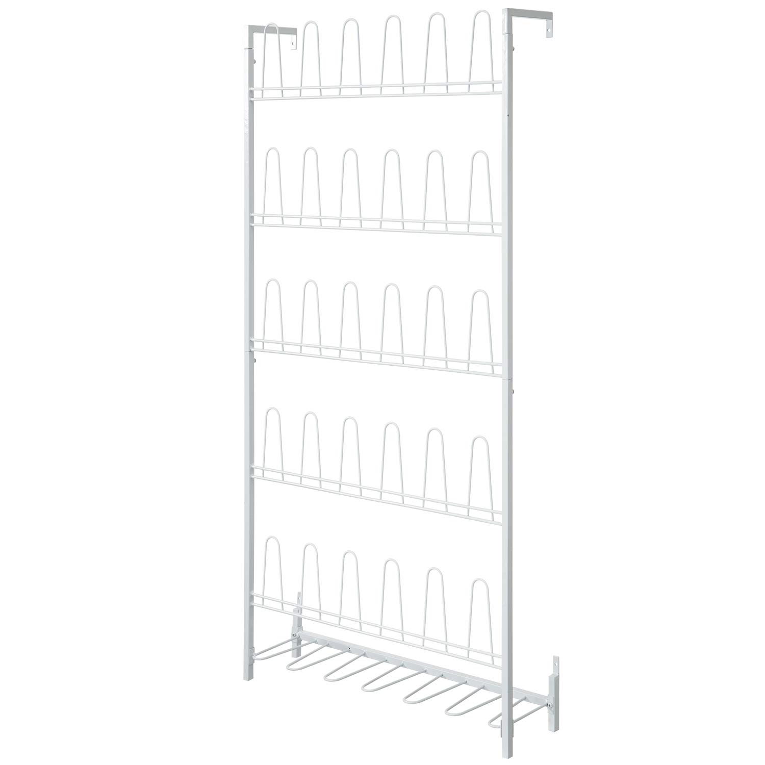 MyGift Modern Matte White Metal Hanging Shoe Rack for Walk in Closet, Mudroom and Entryway, Wall Mounted Space Saving Organizer for Shoes and Boots, Holds 18 Pairs