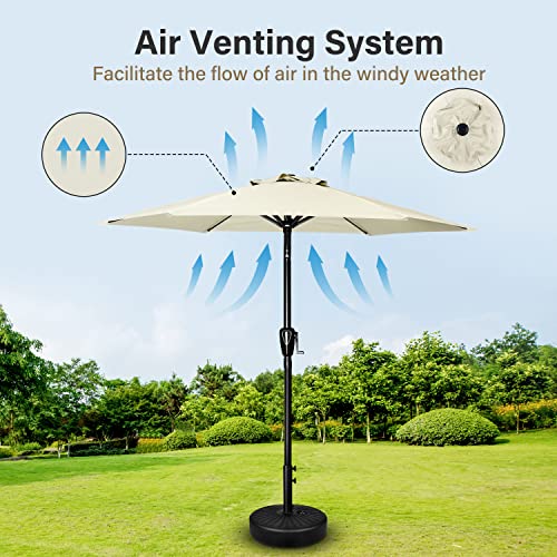 Simple Deluxe 7.5ft Patio Umbrella Outdoor Table Market Yard Umbrella with Push Button Tilt/Crank & DC America UBP18181-BR 18-Inch Cast Stone Umbrella Base, Made from Rust Free Composite Materials