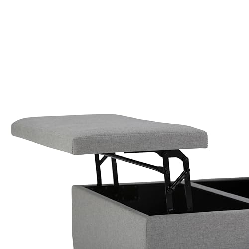 SIMPLIHOME Ellis 36 inch Wide Contemporary Square Coffee Table Storage Ottoman in Dove Grey Linen Look Fabric, Assembled, For the Living Room and Bedroom