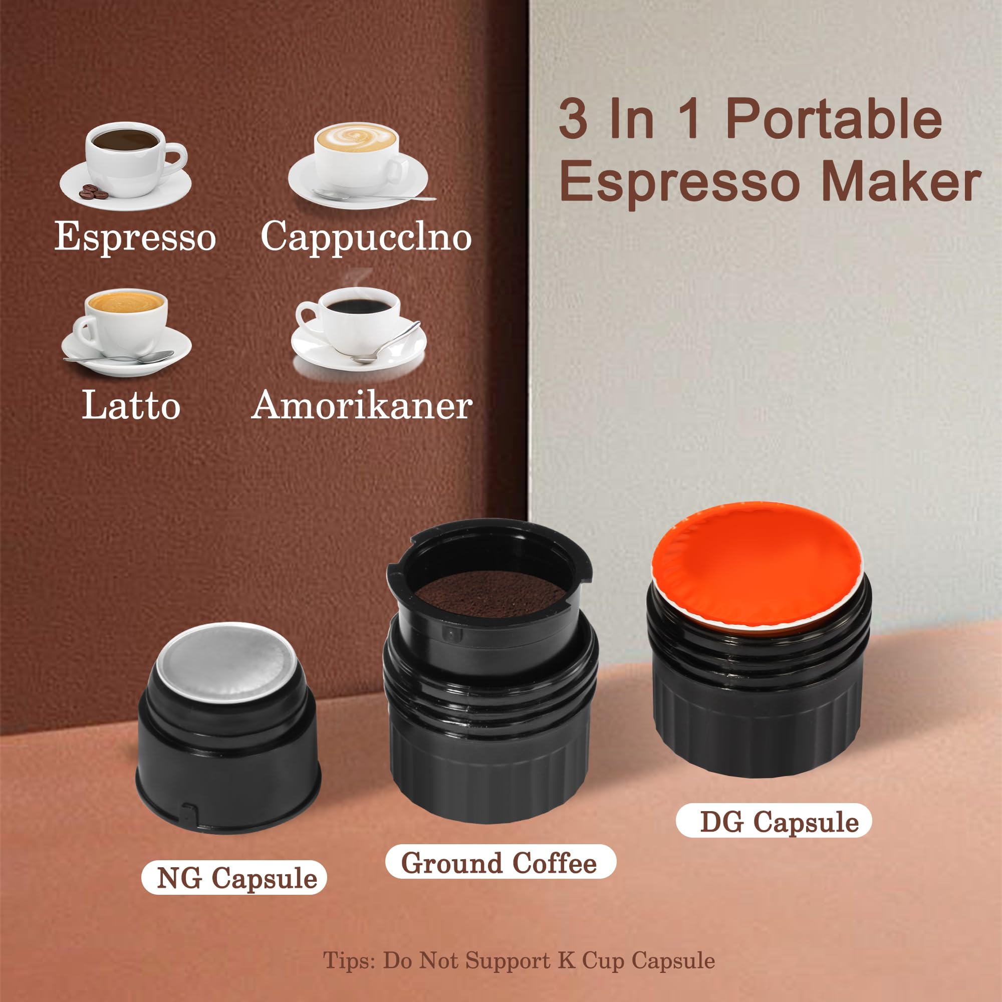 LumoShine Portable Espresso Machine Self Heating Portable Coffee Maker With 0.8L Small Electric Tea Kettle