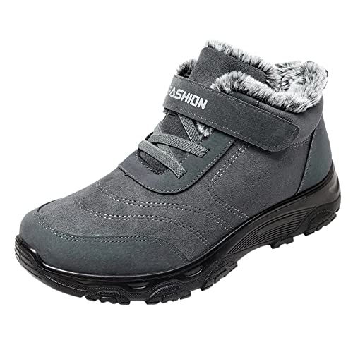 FASDNENDYS Women's Winter Boots Toe Sport Shoes Round Men Warm Flat Winter Keep Boots Hiking Shoes Men Lightweight Grey