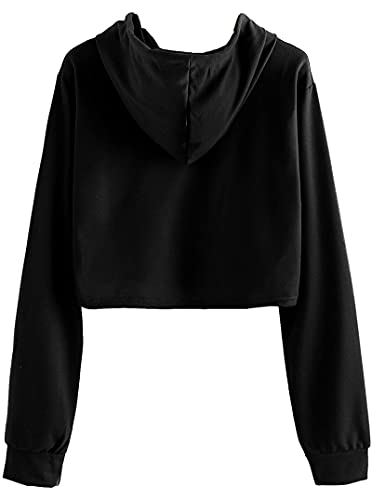 Remidoo Women's Casual Skull Print Long Sleeve Crop Top Hoodie Sweatshirt SK-Black Medium
