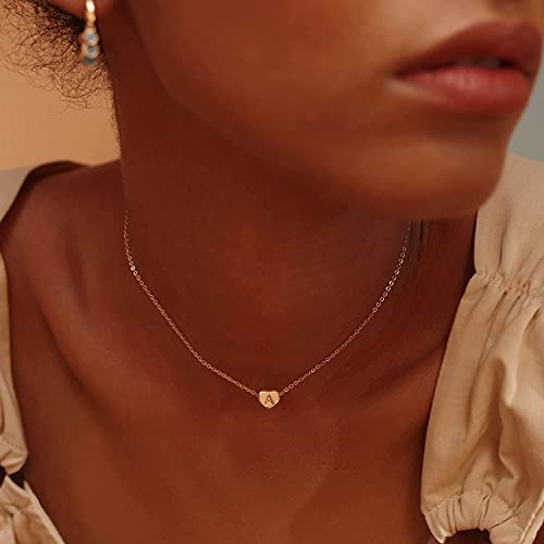 Tiny Gold Initial Heart Necklace-14K Gold Filled Handmade Dainty Personalized Letter Choker Gift for Women Necklace Jewelry