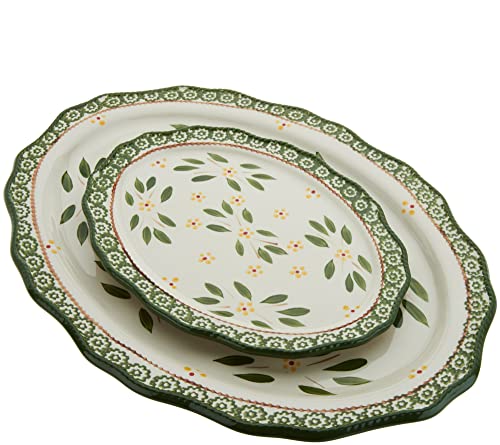 Temp-tations Set of 2 Platters: 18" x 13" and 12" x 8.75", Ceramic (Old World Blue)