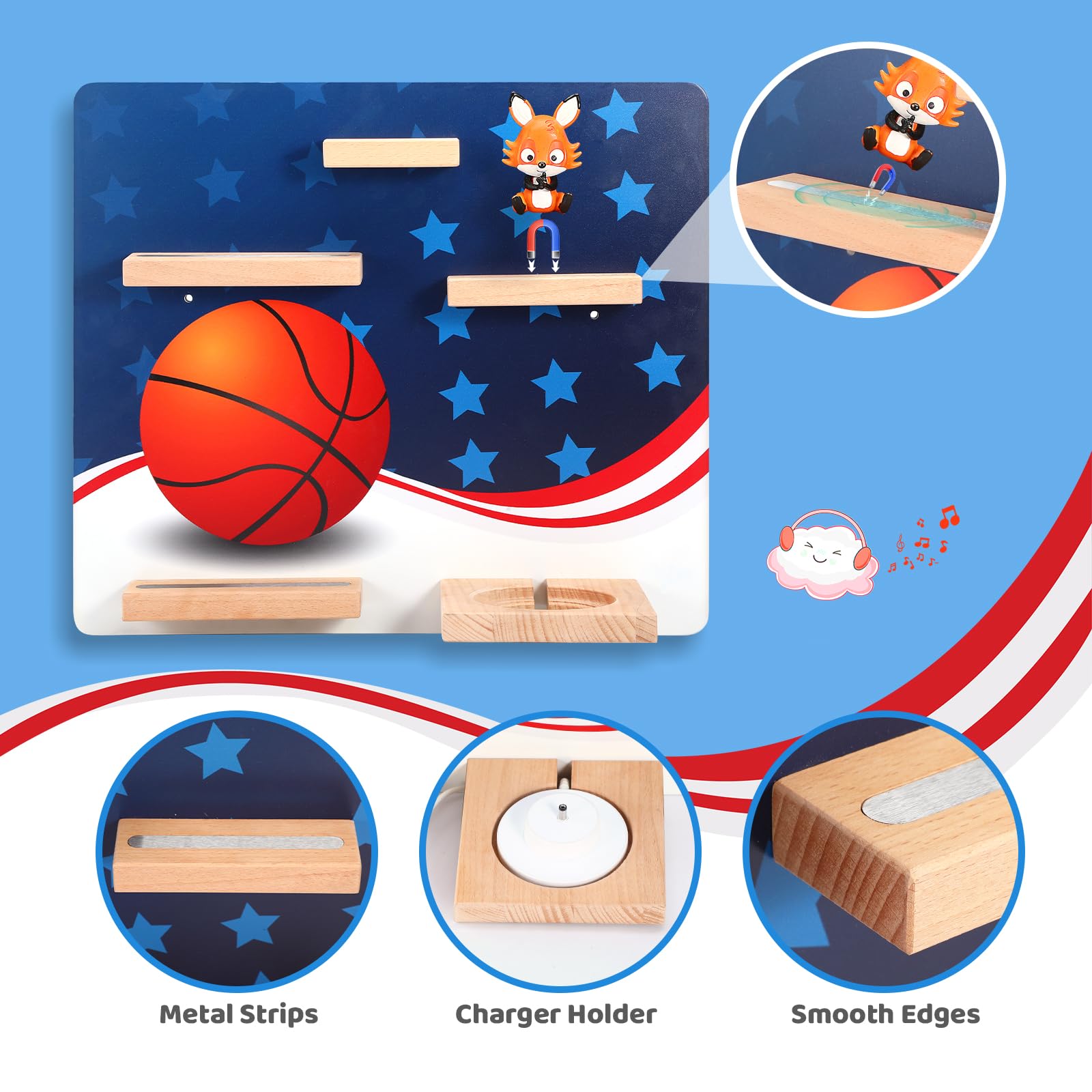 MIOGREN Magnetic Wooden Floating Shelf -with for Toniebox Starter Set(Compatible) Kids Storage Rack,for Toniebox,Headphones,Charging Station and Tonie Figures.(Sun)