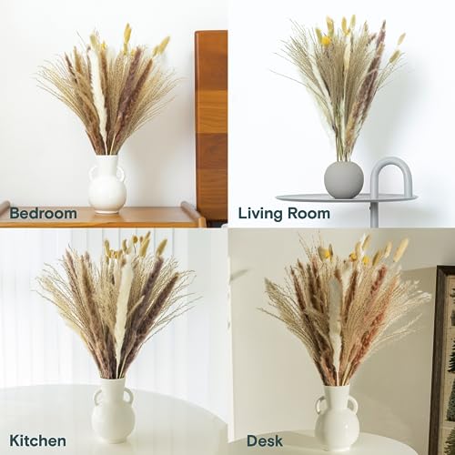Luxclub Dried Pampas Grass Decor, 100 PCS 17 Inch Pampas Grass, Fluffy Bunny Tails Dried Flowers, Reed Grass Bouquet, Natural White Pompas for Wedding, Floor Vase Boho Flowers Home Decor Decorations