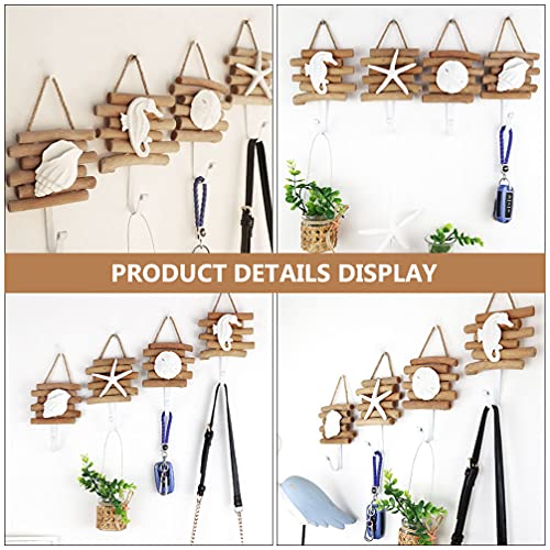 HEALLILY Nautical Wall Hook Mediterranean Coat Hook Towel Wall Hooks Wooden Hangers Nautical Beach Signs Rustic Wall Decor for Bedroom Living Room 2PCS
