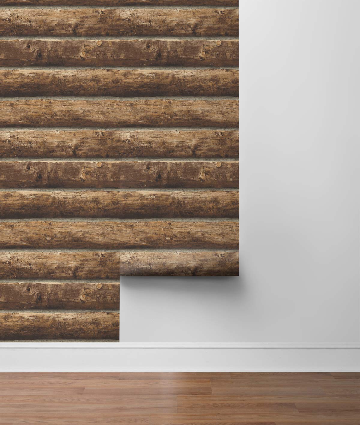 NextWall Faux Log Cabin Peel and Stick Wallpaper