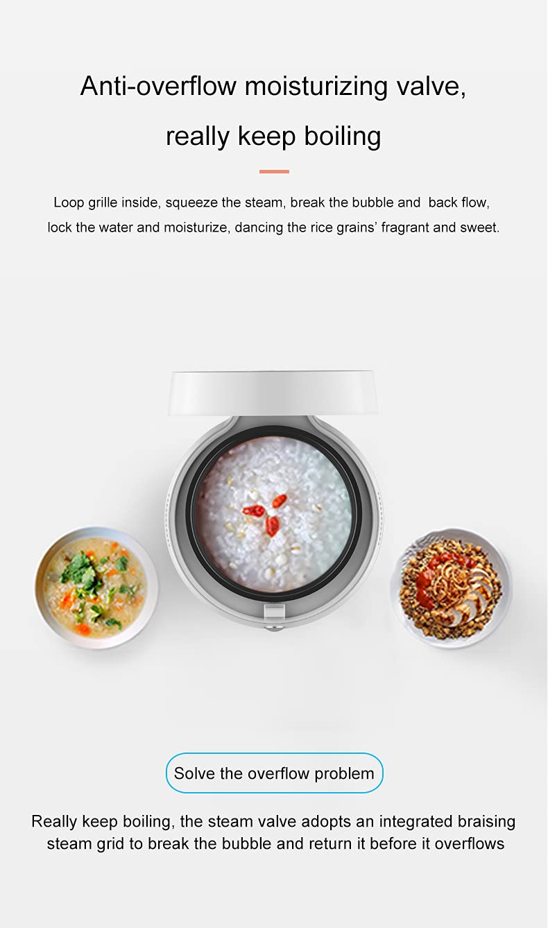 GUANGZHIAN 1.0 L Rice Cooker, Medium Size Cooker for 3-5 People, Multi Food Steamer, 24 Hours Preset, Portable Electric Rice Cooker 4 Cups (Uncooked), White