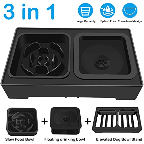ikuso 2-in-1 Elevated Slow Feeder Dog Bowls 4 Height Adjustable Raised Dog Bowls with No Spill Water Bowl and Non-Skid Silicone Mat Non-Toxic Slow,Mess Proof,Non-Tip,Protect Dog Spine