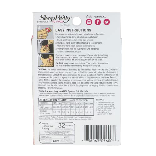 Hearos Sleep Pretty in Pink Women's Ear Plugs, 56 Count