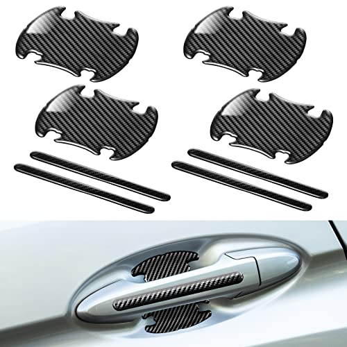 Spurtar 8pcs Car Door Handle Scratch Protector 3D Carbon Fiber Texture Paint Scratch Protector Sticker Car Door Handle Cover Non-Marking Door Cup Protection Universal for Automotive SUV Trunk (Black)