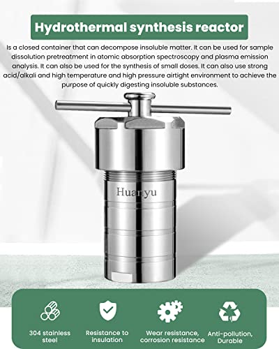 Huanyu 50ml PTFE Lined Hydrothermal Synthesis Autoclave Reactor 200℃ 3Mpa with PTFE Chamber High Pressure Digestion Tank Stainless Steel vessel Kettle for lab corrosion resistance