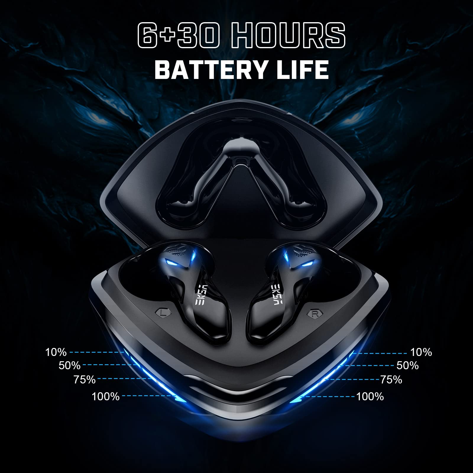 EKSA Wireless Gaming Earbuds, Bluetooth Headphones for Mobile Gaming, Switch, Music - 38ms Ultra Low Latency - 36 Hours Playtime - Game/Music Mode - Built in Mic - Noise Isolation
