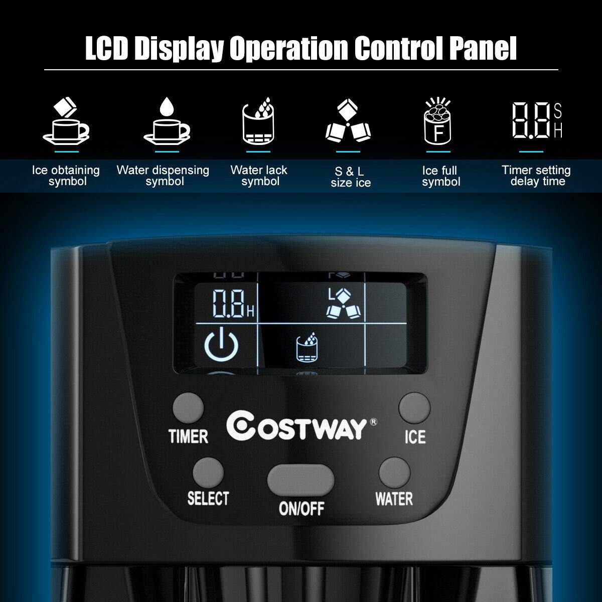 Refrigeration Modern High-Efficiency Maker Water Dispenser Countertop 36Lbs/24H LCD Display Portable Black Portable 2 In 1 Ice Ice-Making Restaurants, Bars Canteens, Snack