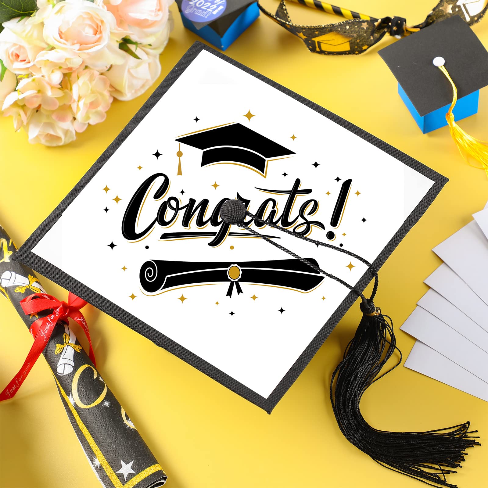 Graduation Cap Topper Blank Sublimation Graduation Cap Topper Sticker White Adhesive Grad Hat Decoration Blank Grad Cap Decals Printable with Inkjet or Laser Printers for Graduation Party (30 Pcs)