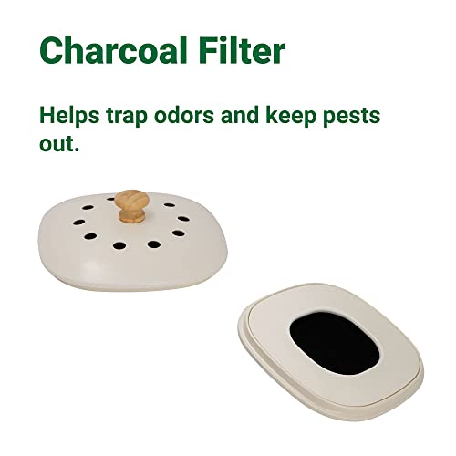 Reotemp Bamboo Fiber Kitchen Compost Bin, White, 3 Liter
