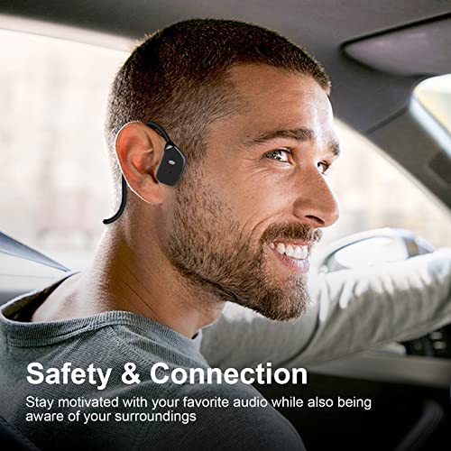 Genofo Open-Ear Bluetooth Bone Conduction Sport Headphones - Sweat Resistant Wireless Earphones for Workouts and Running - Built-in Mic (Black)