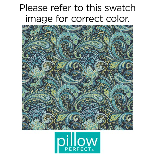 Pillow Perfect Paisley Indoor/Outdoor Sofa Setee Bench Swing Cushion with Ties, Tufted, Weather, and Fade Resistant, 18" x 56", Blue/Green Pretty,