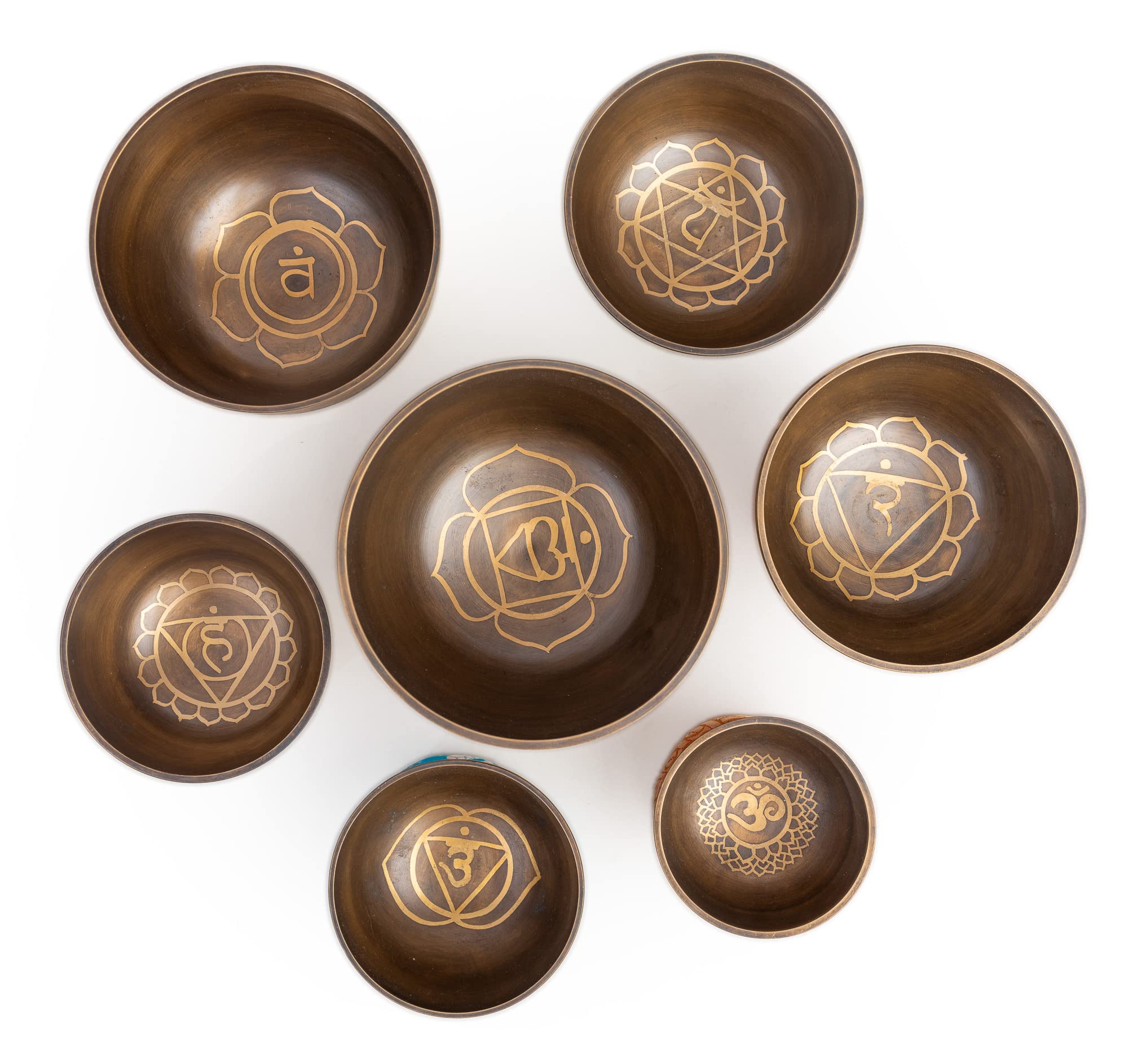 Himalayan Bazaar Tibetan Singing Bowls Set Of 7 Bronze for Meditation Mindfulness with Carry Box