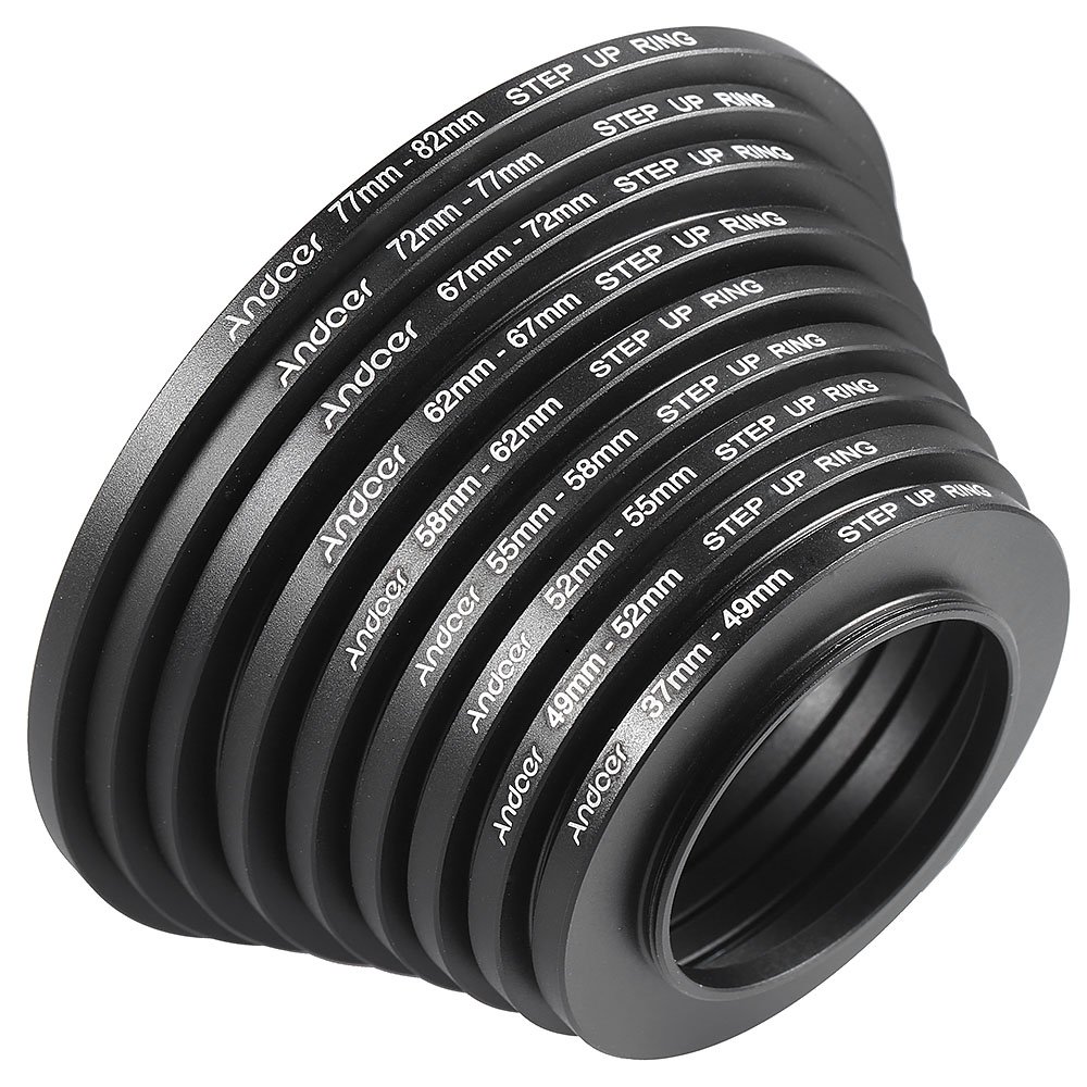 Filter Ring Adapter, Andoer 18pcs Camera Lens Filter Metal Adapter Ring Kit (9pcs Step Up Set & 9pcs Step Down Ring Set)