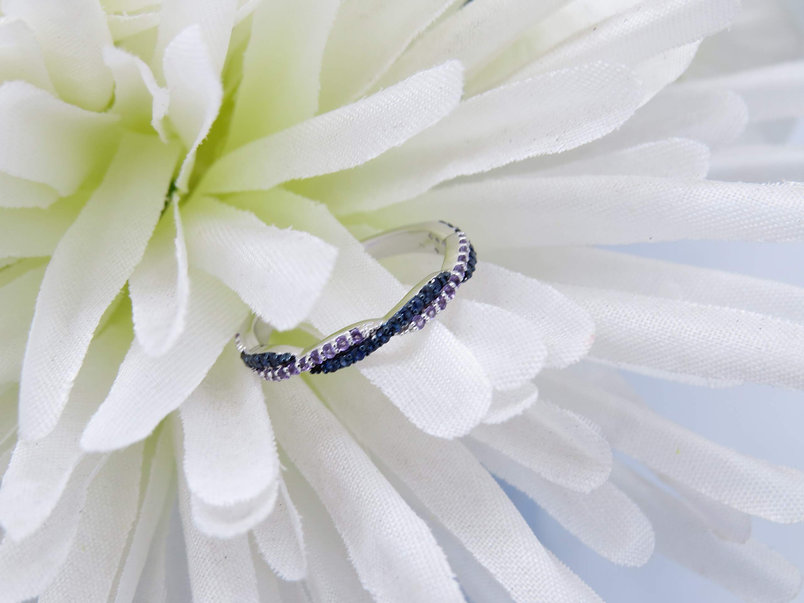 Dazzlingrock Collection 10K Round Amethyst & Blue Sapphire Ladies Wedding Swirl Stackable Band, White Gold, Size 6