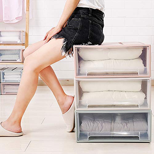 HEVIRGO Clothes Storage Bins Box,Wardrobe Clothes Organizer, Household Plastic Transparent Stackable Drawer Storage Box Container Organizer for Bedding, Blankets, Toys, Books Beige XXXL