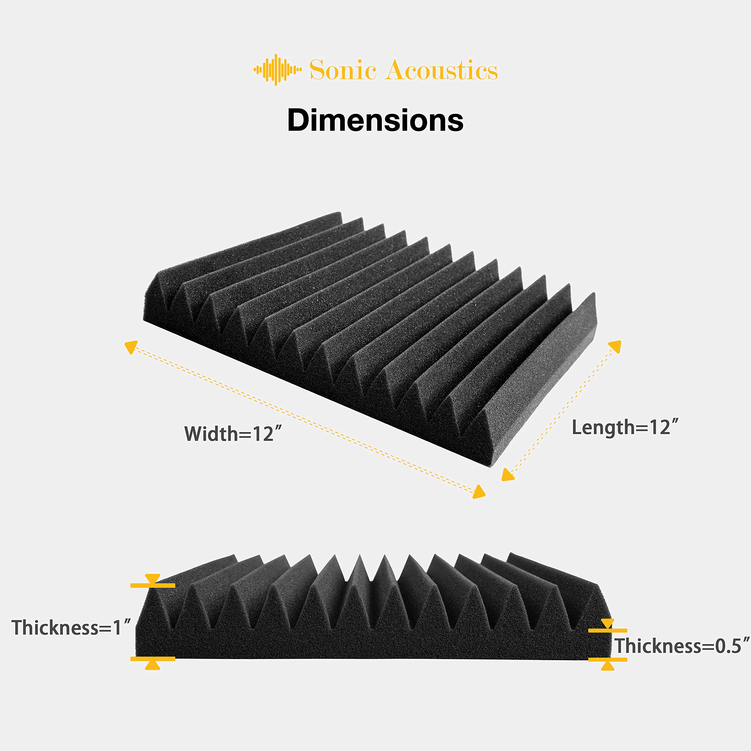 Fstop Labs Acoustic Foam Panels, 1" X 12" X 12" Mushroom Studio Wedge Tiles, Sound Panels Sound Proof Foam Panels Sound Proofing Padding For Wall