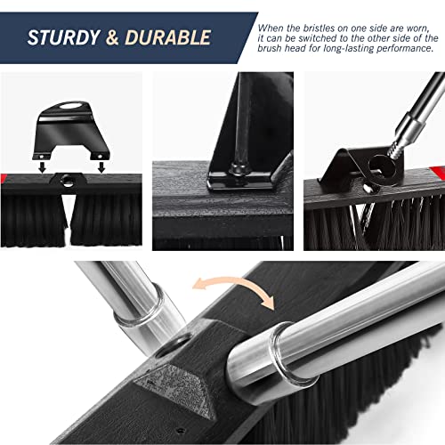 HEVOL Push Broom, 24" Wide Floor Scrub Brush with Stiff Bristles and 57β Long Stainless Steel Handle, Garage Heavy Duty Broom Outdoor Push Broom for Bathroom Kitchen Yard Patio Deck, Black