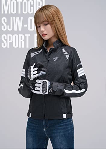 Women's Motorcycle Jacket Summer Breathable Motorbike Moto Jacket Riding Ladies Clothing with removable protective gear (White, XXXL)