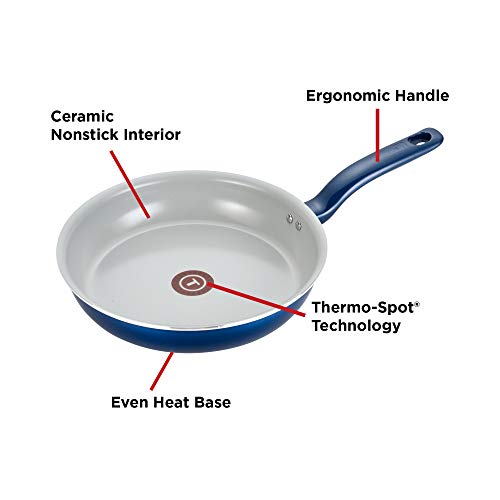 T-fal Initiatives Ceramic Nonstick Cookware Set 14 Piece Pots and Pans Blue