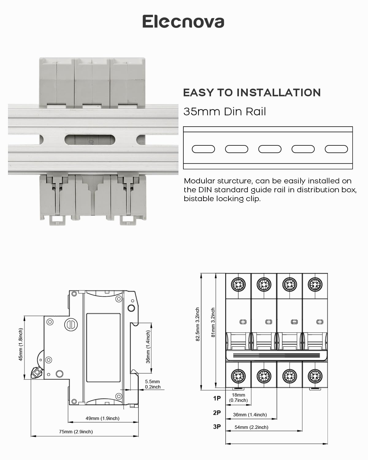 Elecnova 6-63A Miniature Circuit Breaker, AC 25 Amp 3 Pole 400V, DIN Rail Mounted Circuit Breakers, Overload, Short-Circuit Protection, 110V / 120V Available, MCB