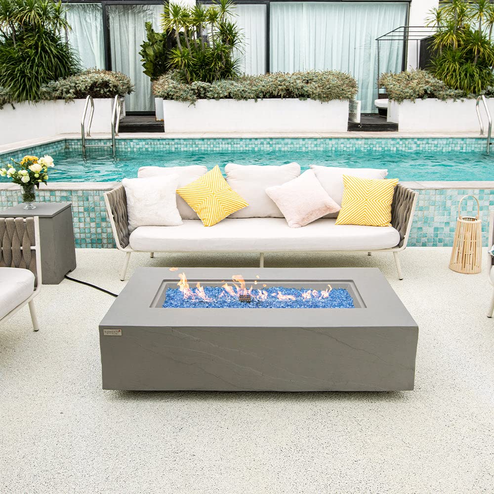 Elementi Plus Colorado Natural Gas Fire Pit for Outside Outdoor Fire Pit Table Smokeless Firepit Concrete Rectangular Fire Table Patio Heater Fireplace 60000 BTUs - Sunlight Yellow, 55.9 x 31.9 Inches