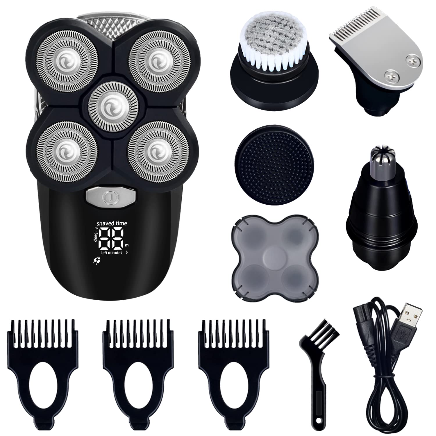 DOTSOG Electric Shaver Razor for Men,Waterproof 5D Floating Head Shaving Bald Head Shaver 5 in 1 Grooming Kit Beard Trimmer with Pop-up Trimmer Waterproof USB Fast Charging