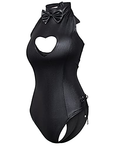 Womens Bunny Girl Suit Button Crotch Romper Onesie Bodysuit Cosplay Costume Furry Cat Ear Gloves Socks Set(Black 4XL)