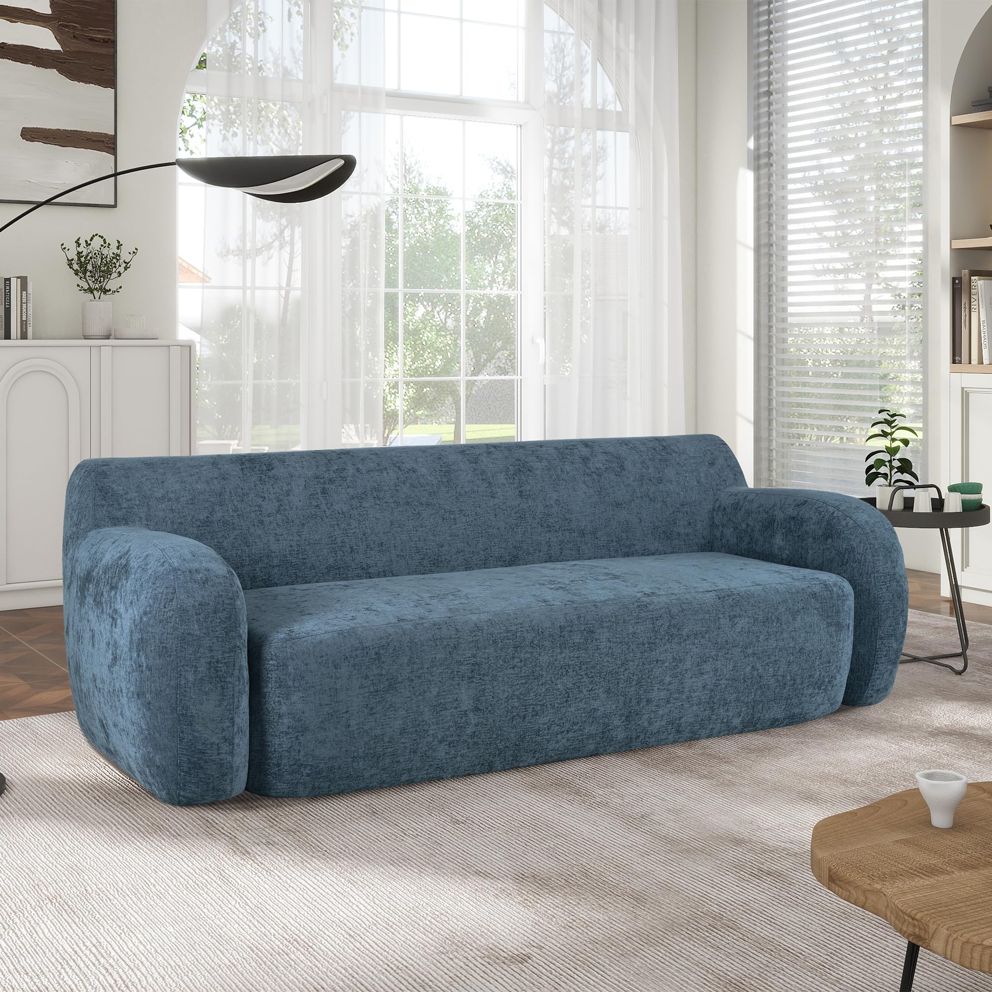 JIJIWANG 81.5'' Minimalist Curved Sofa, Modern Upholstered Curved Couch, 3-Seat Modular Casual Sofa,Couches for Living Room, Apartment, Lounge,Beige