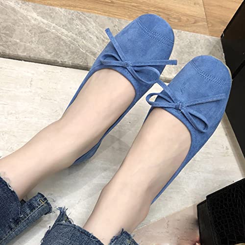 FASDNENDYS Women's Suede Bow Shallow Mouth Soft Sole Round Toe Casual Shoes Leather Sandals Women Size 9